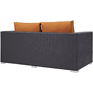 Modway Convene Wicker Rattan Outdoor Patio Loveseat with Cushions in Espresso Orange