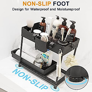 Sevenblue 2 Pack Under Sink Organizers and Storage, 2 Tier Sliding Bathroom organizer,Multi-Use Under Kitchen Cabinet Storage Shelf (Black 2Pack)