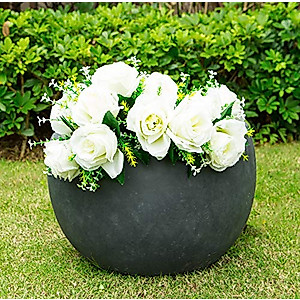 Kante 20" D Lightweight Concrete Outdoor Round Bowl Planter, Outdoor/Indoor Large Planters Pots with Drainage Hole for Garden Patio Balcony Deck Living Room, Charcoal
