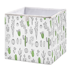 Kigai Cactus Pattern Storage Bins Cube Foldable Storage Baskets Bin Waterproof Home Organizer with Handles Basket for Toy Nursery Blanket Clothes, 11x11x11 Inch