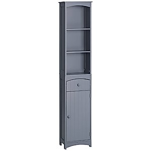 HOMCOM Bathroom Storage Cabinet, Free Standing Bathroom Storage Unit, Tall Linen Tower with 3-Tier Shelves and Drawer, Grey