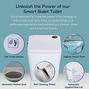 Trone Tahum Bidet Toilet Tankless Toilet with Heated Seat SyphonAssist Flush and Advanced Toe Touch Technology Smart Toilet for Bathroom
