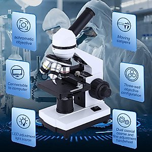 Woehrsh Compound MonocularMicroscope40X-2000X, Double LED with Illumination, with Slide Set, Telephone Adapter, Compound Microscope Suitable for Laboratory School Home Education use