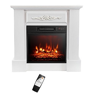 S AFSTAR Electric Fireplace with Mantel, 1400W 32 Inch Fireplace Heater with Remote Control, 6H Timer, Adjustable 3D Flame Effect, Thermostat, Electric Fireplace Heater for Living Room (White)