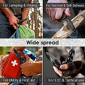 Bundle of 2 Items - Black Pocket Knife - Serrated Sharp 3,5" Blade Folding Knives - Best Camping Hunting Fishing Hiking Survival Knofe - Travel Accessories Gear Boy Scout Knife Gifts for Men