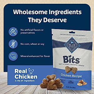Blue Buffalo Bits Soft Dog Treats for Training, Made With Natural Ingredients & Enhanced with DHA, Chicken Recipe, 19-oz Bag