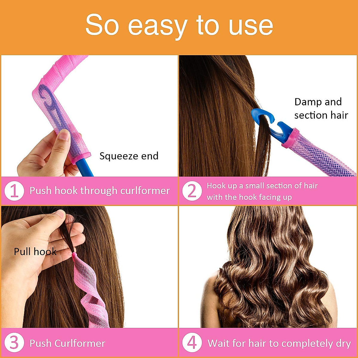 20Pcs Hair Curlers for Long Hair, Magic Spiral No Heat/Heatless Hair Curler Styling Kit with Hooks (55cm/22inch)