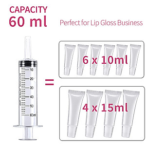 10 Pack 60ml Syringe, Large Plastic Syringes for Lipgloss, Catheter Tip Syringe Individual Sealed, with Measurement & Tip Cover, for Dispensing, Watering, Refilling, Feed, Oil Glue Applicator