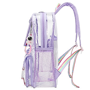 AUOBAG Clear backpack for girls Backpacks elementary Bookbags Middle School bags Women Casual Daypack Send pendant (Purple)