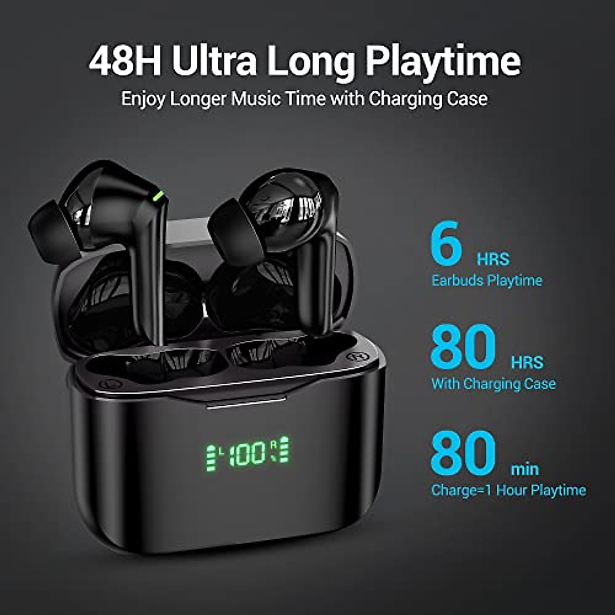 Ear buds Wireless Bluetooth Earbuds,Noise Cancelling Wireless Earbuds with 4 Micro,80H Long Playtime IPX7 Waterproof HiFi Stereo Bluetooth 5.3 Headphone for Android iOS Cell Phone/Computer /Laptop