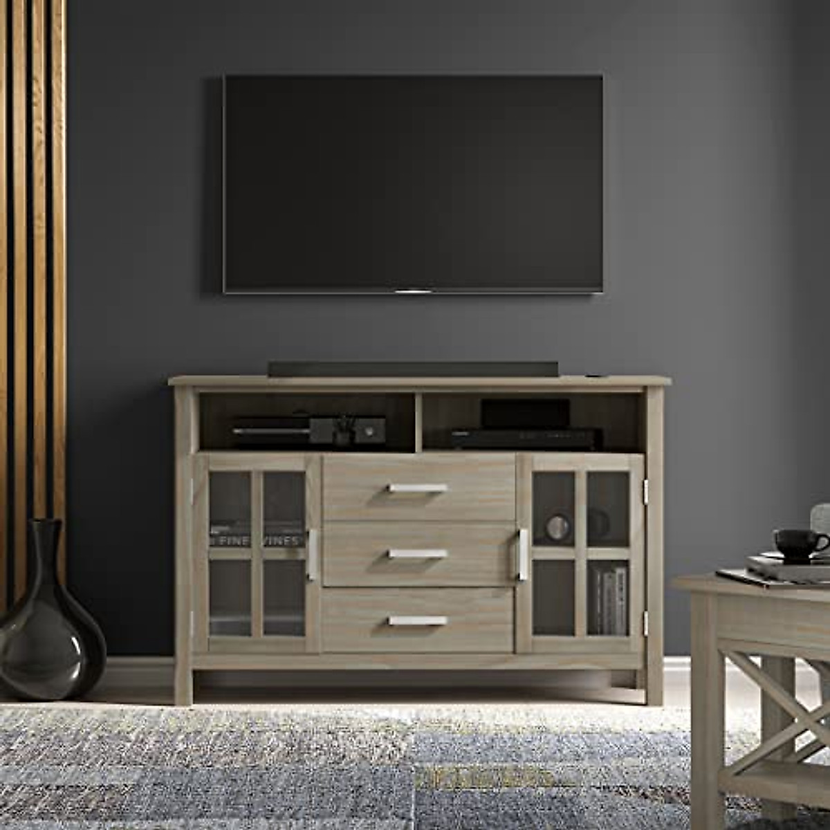 SIMPLIHOME Kitchener SOLID WOOD 53 Inch Wide Contemporary TV Media Stand in Distressed Grey for TVs up to 60 Inches, For the Living Room and Entertainment Center