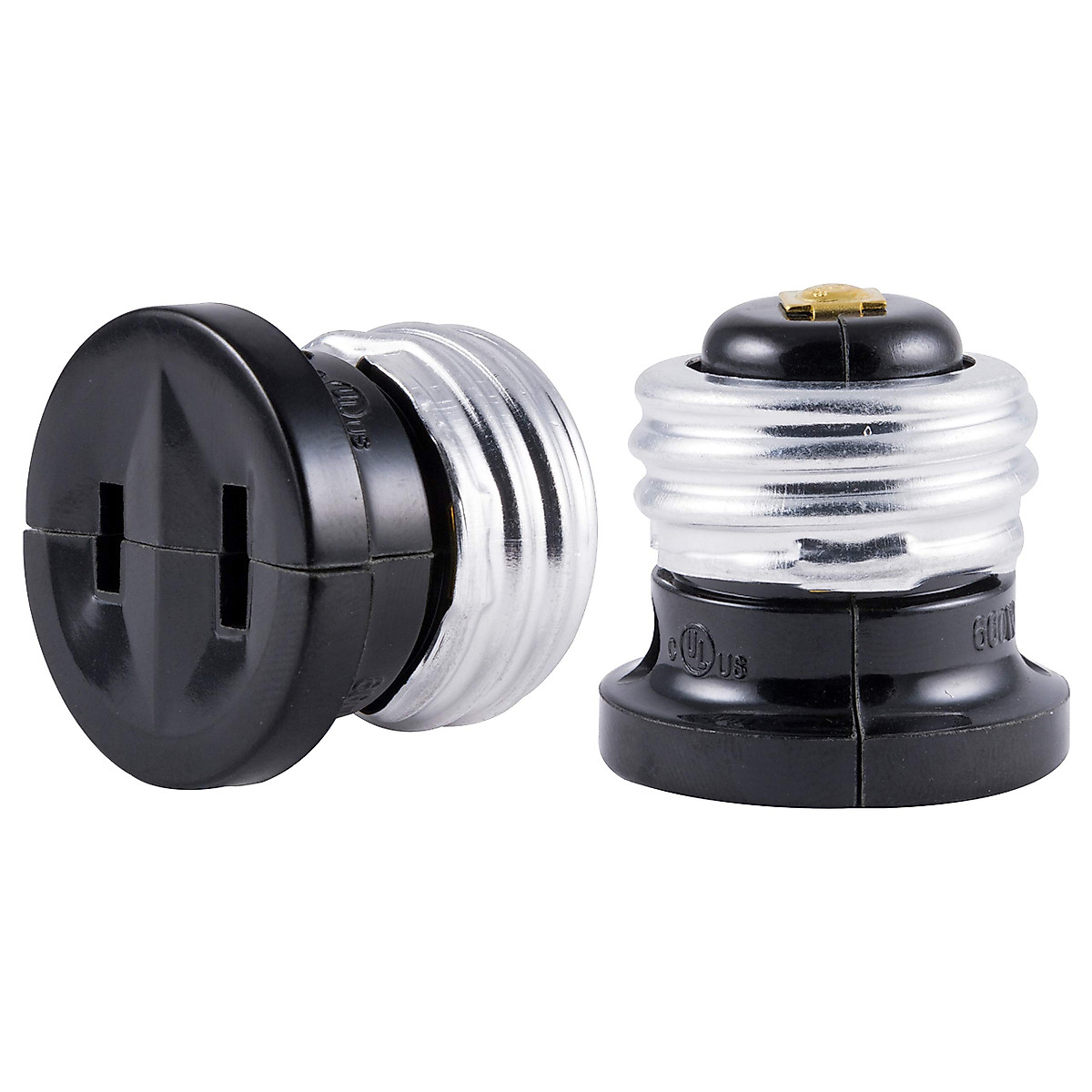General Electric, 2 Pack, Black, Power Gear Polarized Handy Plug, Convert Light Bulb Socket to Outlet Adapter, 2-Prong, Easy to Install, UL Listed, 54276, 2 Count
