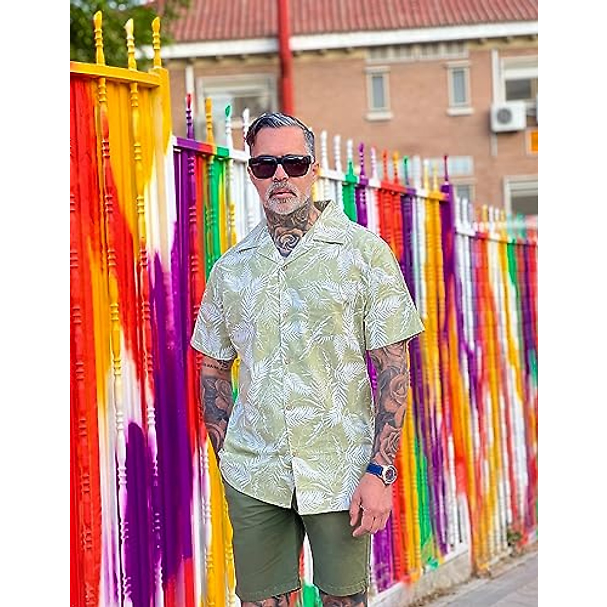 COOFANDY Men Hawaiian Floral Shirts Loose Fit Tropical Holiday Linen Beach Shirts