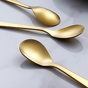 FULLYWARE Matte Gold Demitasse Espresso Spoons, Stainless Steel Satin Finish Coffee Spoons, Mini Teaspoons, Sugar Spoons, 4.7-inch, Set of 6