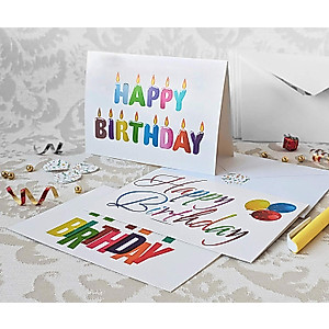 100 Happy Birthday Cards Bulk, Large 5x7 Inch Assorted, with Envelopes ,Stickers and Simple Greetings Inside , 10 Unique Designs, Thick Card Stock Box Set