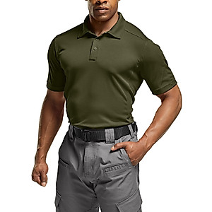 CQR Men's Polo Shirts, Tactical Short Sleeve Golf Performance Shirts, Lightweight Dry Fit UPF 50+ Pique, Frost Essential Army Green, X-Large