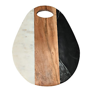Bloomingville Marble and Acacia Wood Cutting Board with Handle, Multicolor Serving Pieces, 15" L x 15" W x 1" H