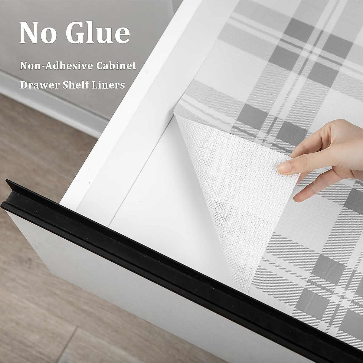 Drawer Shelf Liner for Kitchen Cabinets, Non Adhesive Slip Resistant Shelf Paper Easy to Clean, Strong Grip Thickened Waterproof Washable Mats for Pantry Shelves Cupboard Dresser(Grey, 12 in x 10 FT)