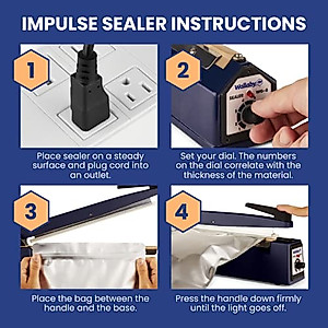 Wallaby Impulse Sealer - 16 inch - Manual Heat Sealer Machine for Mylar Bags - Heavy Duty for Strong, Secure Sealing for Long Term Food Storage - Two Fuse & Strip Replacement Kits Included (Blue)