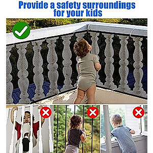 JIFTOK Baby Gate for Stairs, Banister Guard for Kids, Pets, Toys, 10ft L x 2.66 ft H, Mesh Netting Safety Net for Balcony Rail Stair, Stairway Net Baby Safety Products for Indoor & Outdoor (Black)