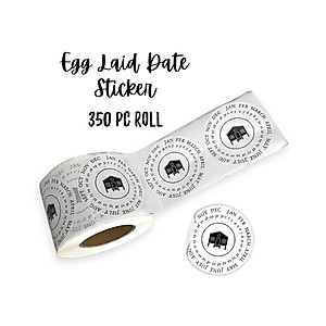 Eggs Laid On Date Stickers | 350 Pc Roll | 2" Round Stickers | Farm Fresh Stickers | Egg Carton Stickers | White with Chicken Coop Design
