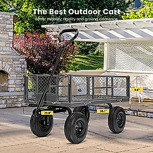 VIVOHOME Heavy Duty 880 Lbs Capacity Mesh Steel Garden Cart Folding Utility Wagon with Removable Sides and 4.10/3.50-4 inch Wheels (Grey)