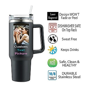 Personalized 40oz Tumbler with Handle Custom Tumbler Cup Colorful Sublimation Tumbler with Lid Straw Customized Stainless Steel Insulated Cup for Women Men Wife Husband Valentines Christmas Day Gifts