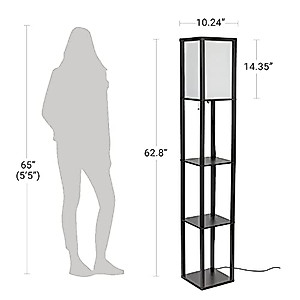 Catalina Lighting 17559-011 Modern Faux Wood Floor Lamp with Shelves and Ivory Linen Shade, 63", Classic Black