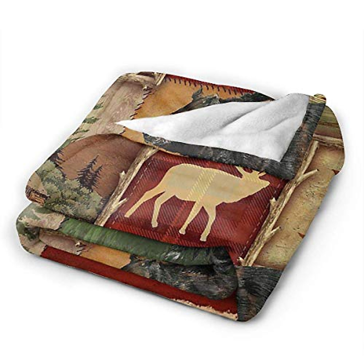 Cyloten Blanket Rustic Lodge Bear Moose Deer Fleece Blanket Foldrable Throw Blanket Washable Couch Sofa Fuzzy Blanket Reversible Plush Blanket Beach Blanket for Home Office