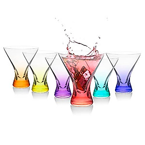 Colored Martini Glasses Set of 6 - 8 Oz Colored Margarita Glasses, Colorful Martini Glasses European Cocktail Glasses, Stemless Martini Glasses, Coupe Glasses, Dishwasher Safe, Glass Cups for Party