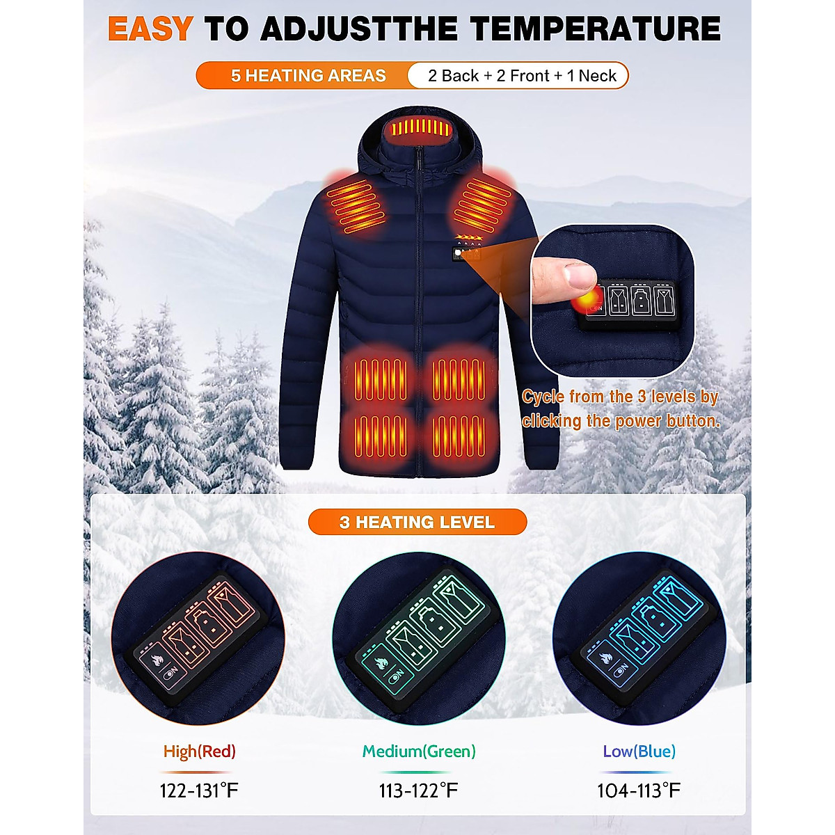Beotyshow Heated Jackets for Men Heated Winter Coats Hoodie Outdoor Lightweight Tactical Jackets for Men and Women