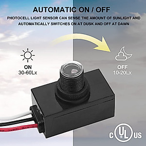 GBAYSA 1 Pack Outdoor Photocell Light Sensor,Dusk to Dawn Photo Control Sensor,Auto on Off Hard-Wired Post Eye Light Control,Photoelectric Switch Sensor for Lighting Fixtures