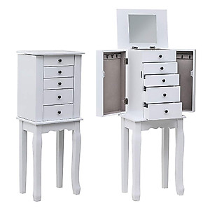 Kcelarec Standing Jewelry Cabinet Armoire Storage Chest with Flip Top Mirror,Storage Organizer Makeup Display Jewelry Box Stand Up Accent Furniture Bedroom Armoires