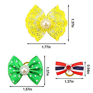 Comsmart 60Pcs 30 Pairs Yorkie Dog Puppy Hair Bows with Rubber Bands & Rhinestone Pearls & Handmade Lace Fabric, Cute Pet Small Hair Bowknot Grooming Accessories