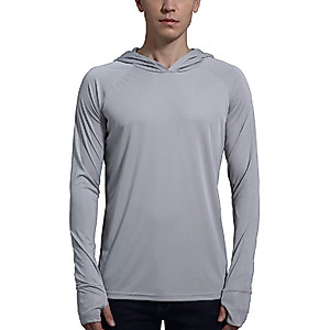 Men UPF 50+ Sun Protection Athletic Hoodie Long Sleeve Performance Workout SPF/UV Shirt Recreation Thumbholes Shirts Dry Fit Thermal for Cycling Running Fishing Grey