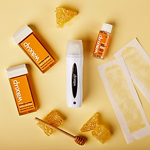 waxup Roll on Wax Kit for Hair Removal, Roller Waxing Kit for Women, 1 Portable Wax Warmer, 25 Non Woven Waxing Strips, 2 Honey Wax Roller Kit Refill, 1 Almond Oil Wax Remover