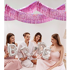 Sharonlily 2 Pack Glitter Pink Foil Fringe Garland-4 Layers Thick | Shiny Metallic Tinsel Streamers, Hanging Fringe Banner for Wedding Christmas Decoration Home Hanging Parade Floats