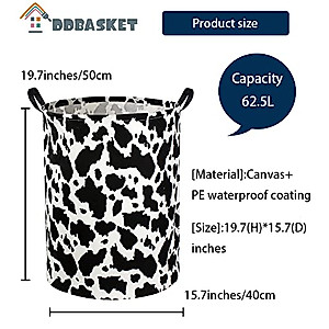 DDBASKET Cow Print Laundry Basket Baby Nursery Clothes Hamper Collapsible Toy Storage Bin Organizer with Handles for Kids,Boys and Girls Room Decor(Cow)