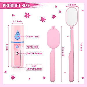 Nano Mist Sprayer Mini Portable Nano Facial Mister Usb Rechargeable Face Mist Steamer with 270 Degree Rotation Lash Mirror & 20ml Visual Water Tank for Makeup Skin Care(Pink)