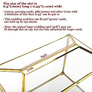 HighFree 10.2" Glass Wedding Card Box with Slot & Lock, Handmade Copper Gold Geometric Terrarium, Clear Display Box for Wedding Reception, Wishwell, Keepsake