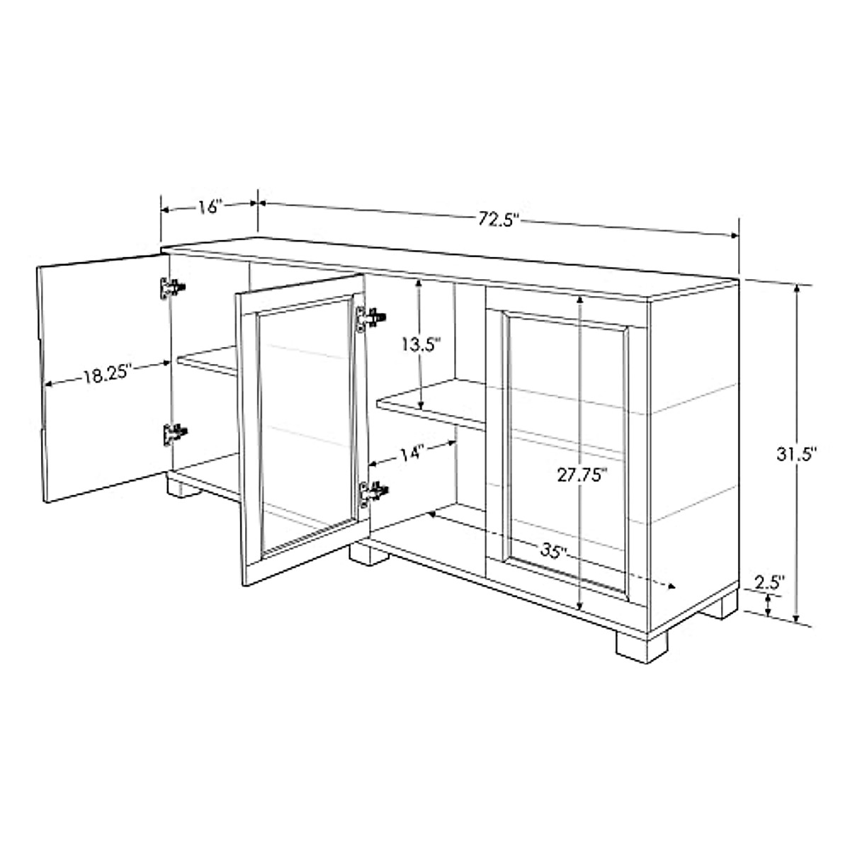 Zuri Furniture Hayes Modern Cabinet with Glass Doors - Black Oak