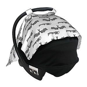 Personalized Racing and Race Flag Baby Car Seat Canopy for Babies with Name, Custom Car Seat Covers for Girls, Peekaboo Opening Minky Nursing Breastfeeding Cover Infant Car Seat Canopies for Newborn