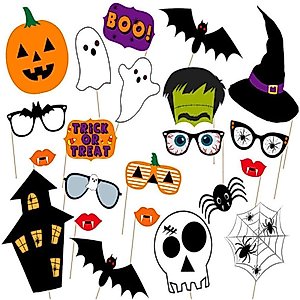 Soochat Halloween Photo Booth Props DIY Kit Halloween Photo Props for Photoshoot Halloween Selfie Props for Dress Up Halloween Party Costumes Accessories 22 Pcs