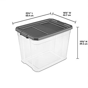 Sterilite 108 Qt. Clear Stacker Modular Storage Container Tote Box with Recessed Latching Lid for Household Organization & Management, Grey, (4 Pack)