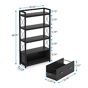 File Cabinet with Drawer, Vertical Lateral Filing Cabinet, Free Standing Storage Cabinet, Letter Size/A4 Size File Cabinet with Storage Shelves for Home Office, Black