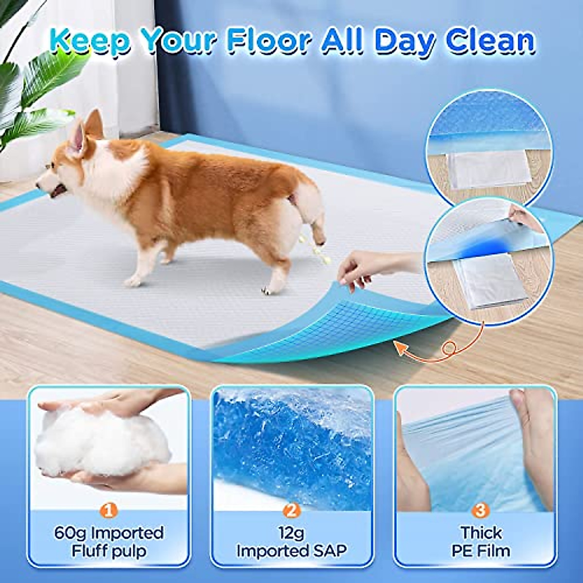 Gimars Extra Large 36x36 Thicker Heavy Absorbency Pet Training Puppy Pee Pads- Jumbo Disposable Polymer Quick Dry No Leaking Pee Pads for Dogs, Cats, Rabbits Pets 45 Counts