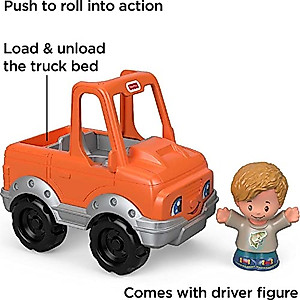 Fisher-Price Little People Toddler Toy Help A Friend Pick Up Truck Orange Vehicle & Figure for Pretend Play Ages 1+ Years