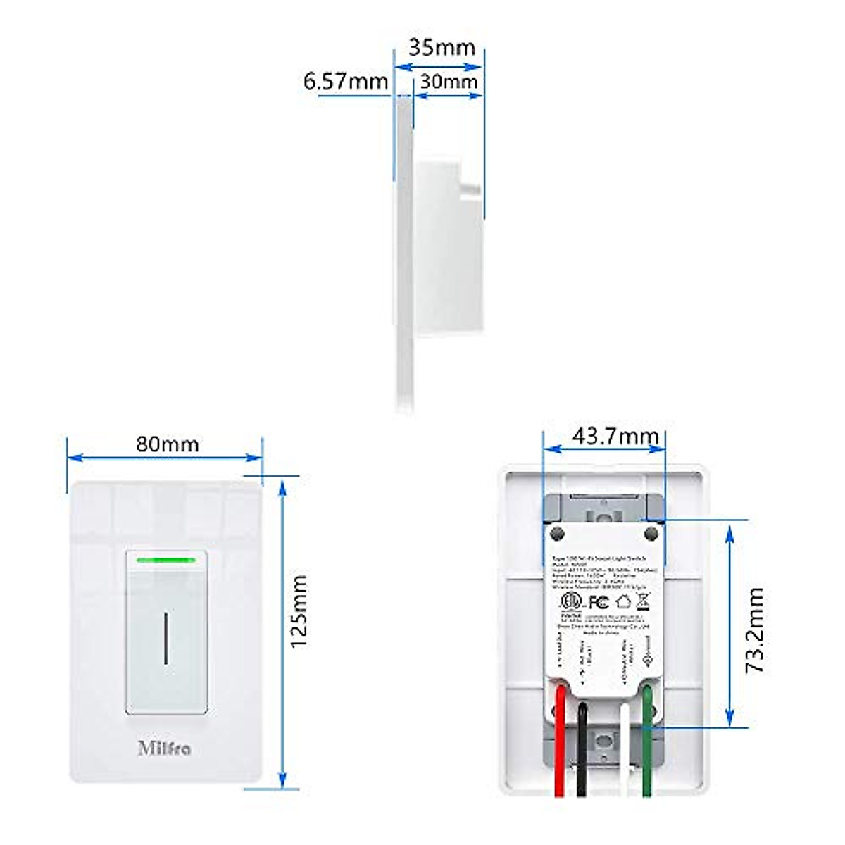 Smart Switch Smart Life Switch 2 Gang 2.4Ghz WiFi Smart Light Switch Compatible with Alexa and Google Assistant Touch Vibration Needs Neutral Wire