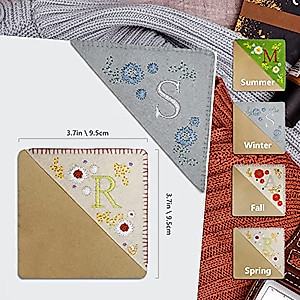 4 Packs Personalized Hand Embroidered Bookmark for Book Lovers, Unique Letters & Cute Flower Embroidery Corner Bookmark Book Marker Clip Meaningful Gift for Reader Friend Student