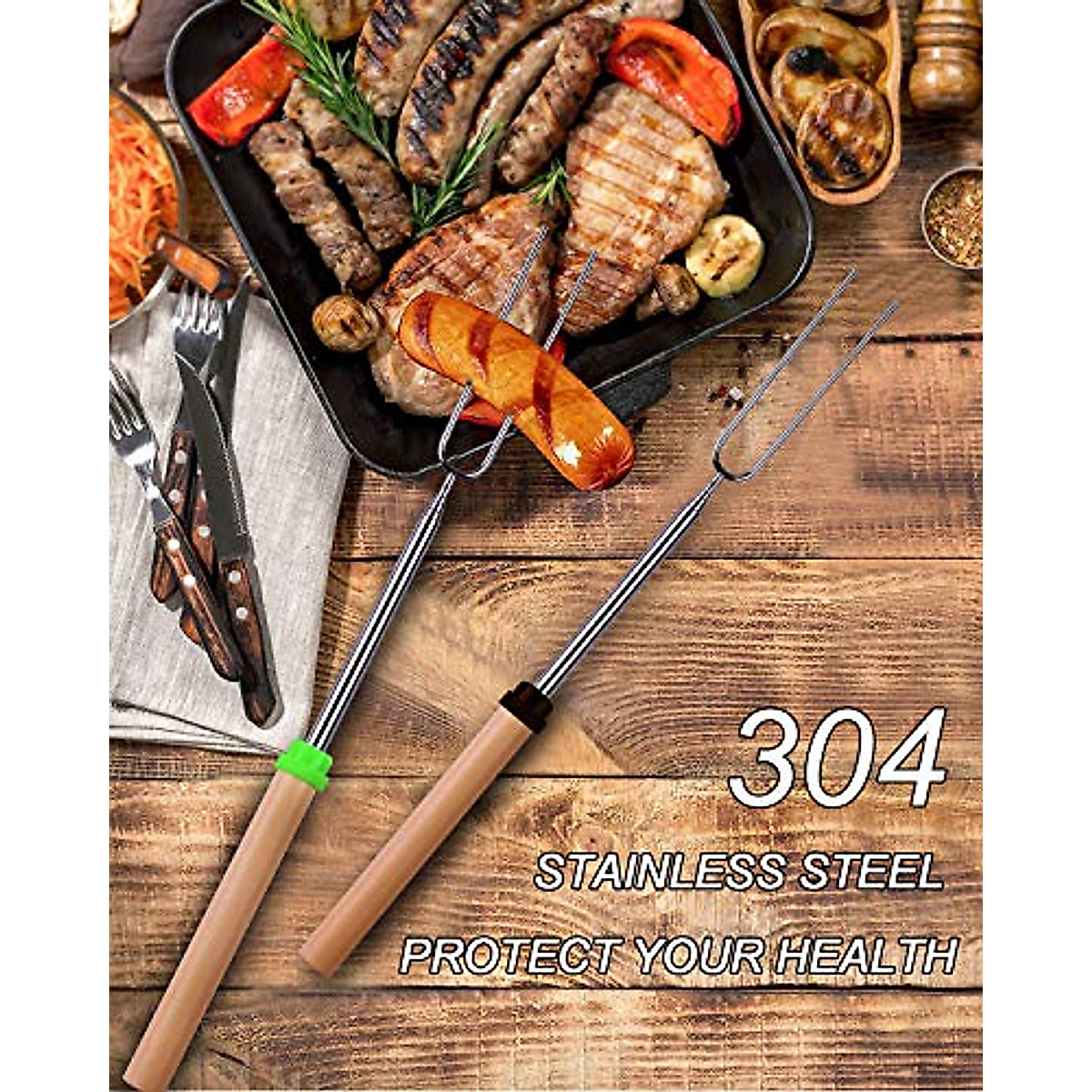 Marshmallow Roasting Sticks for Campfires, Campfire Roasting Sticks Long for Kids, Smores Sticks for Fire Pit Extendable 32inch|Set of 5